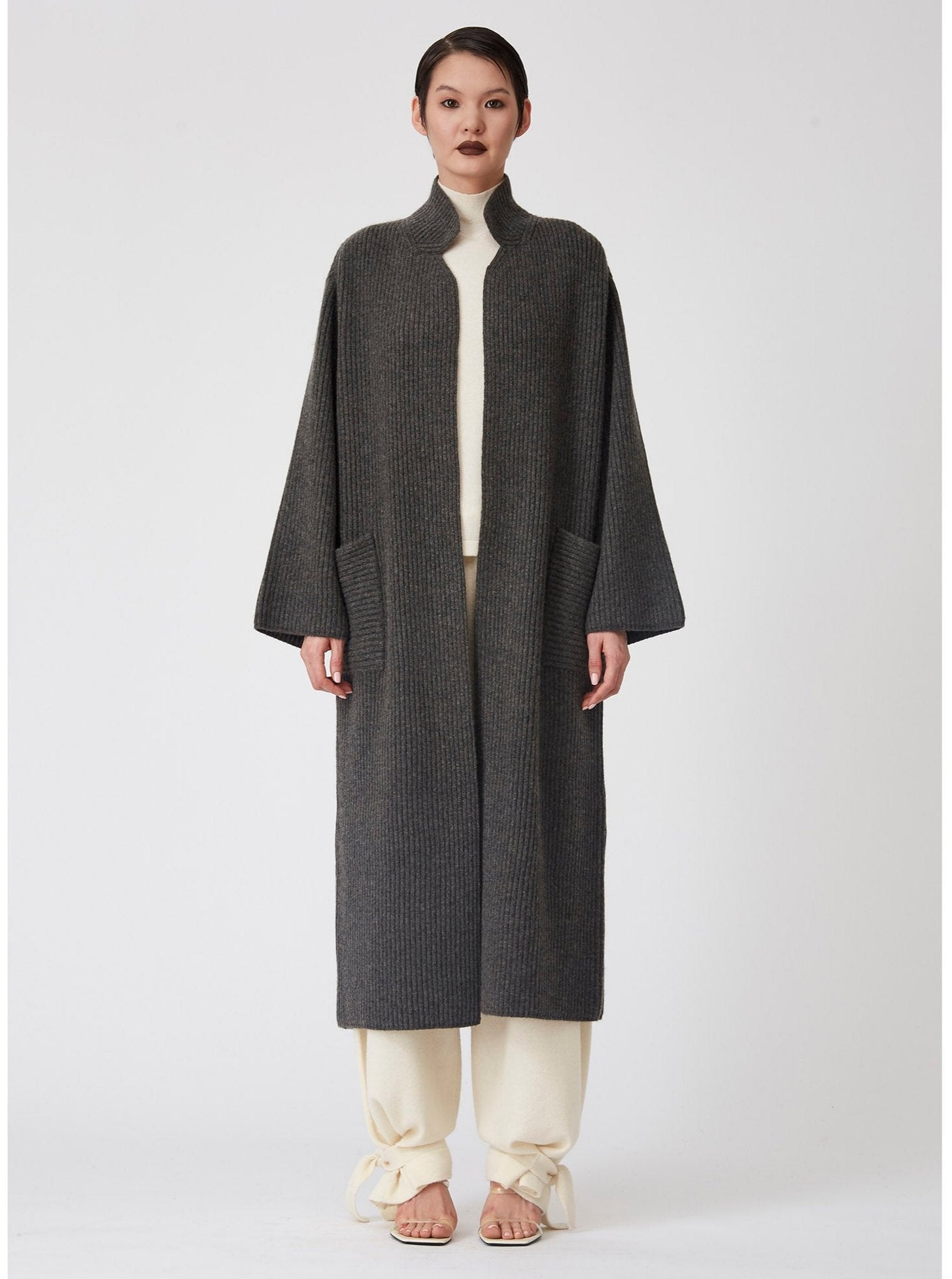 Dark Grey Ribbed Knit Cashmere Long Coat – MANDKHAI